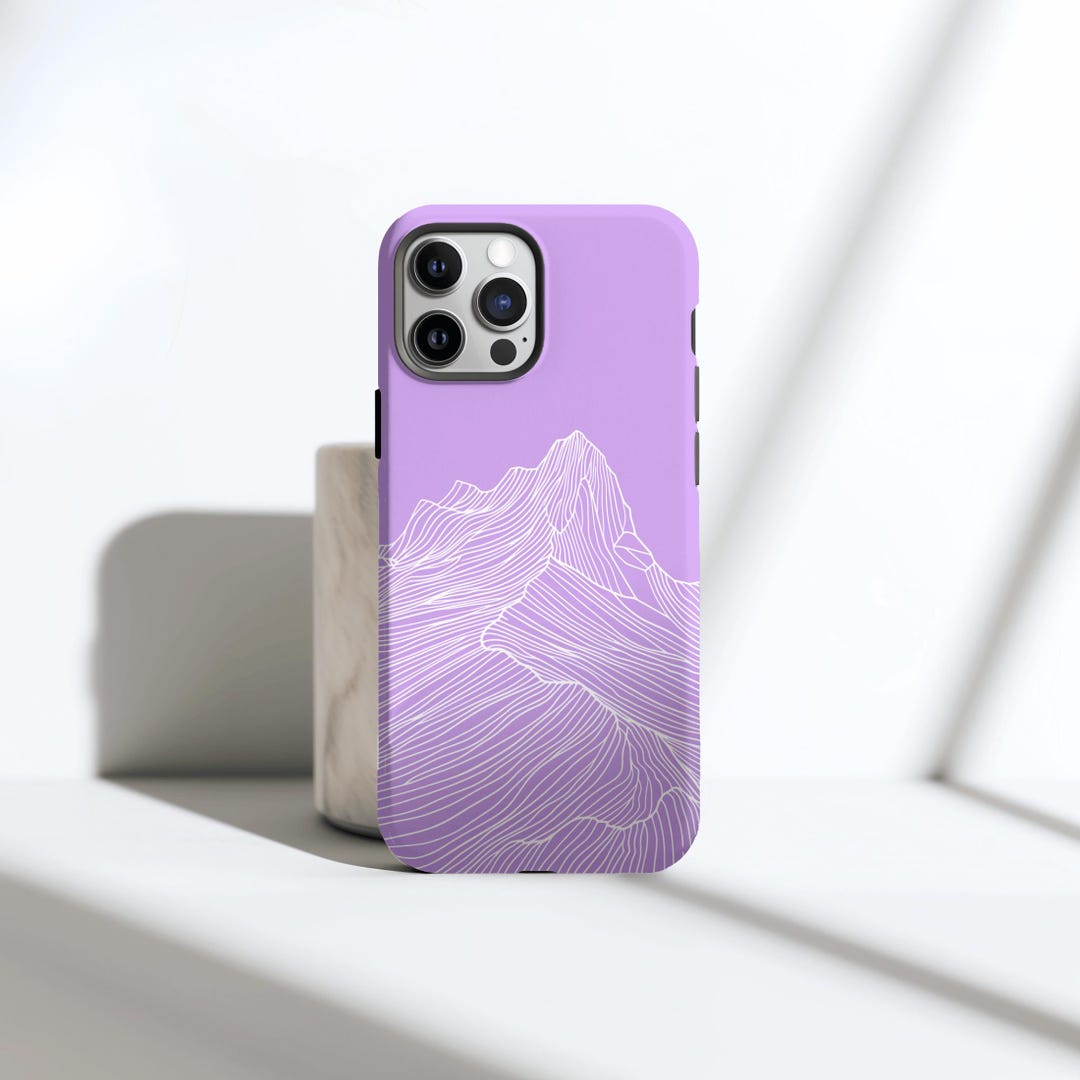 Violet Mountain Line Art Phone Case, Pastel Minimalist Tough Phone Case ...