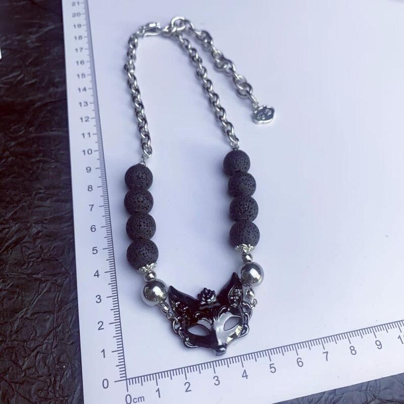 Kitsune Fox Mask Choker With Lava Stones, Japanese Folklore Necklace ...