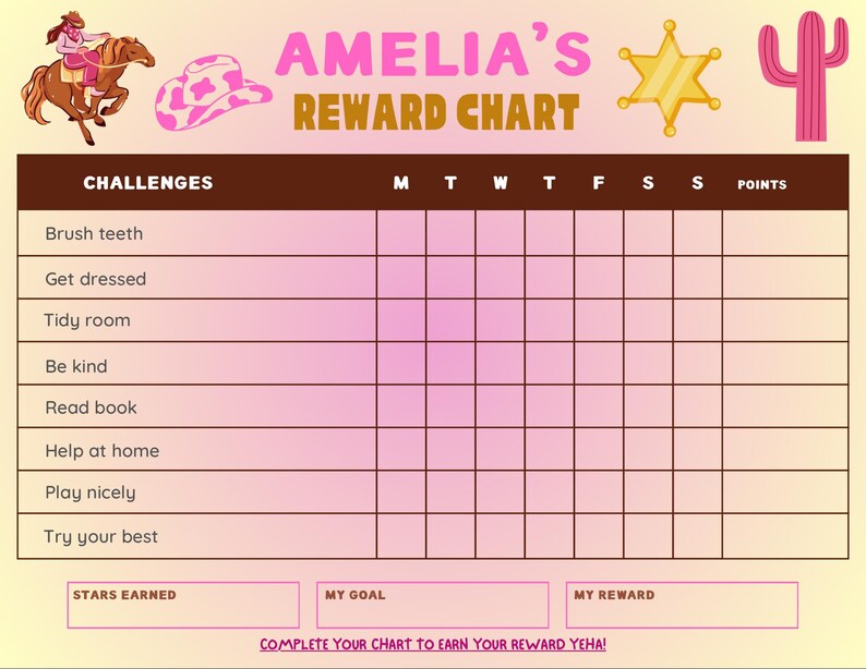 Girls Cowgirl Reward Chart Printable | Kids Behaviour Chart | Cowgirl ...