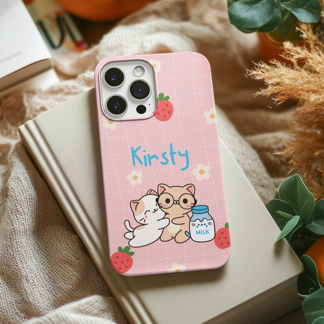 Cute Cat and Strawberry Snap Case for Iphone, Kawaii Phone Cover, Pet ...