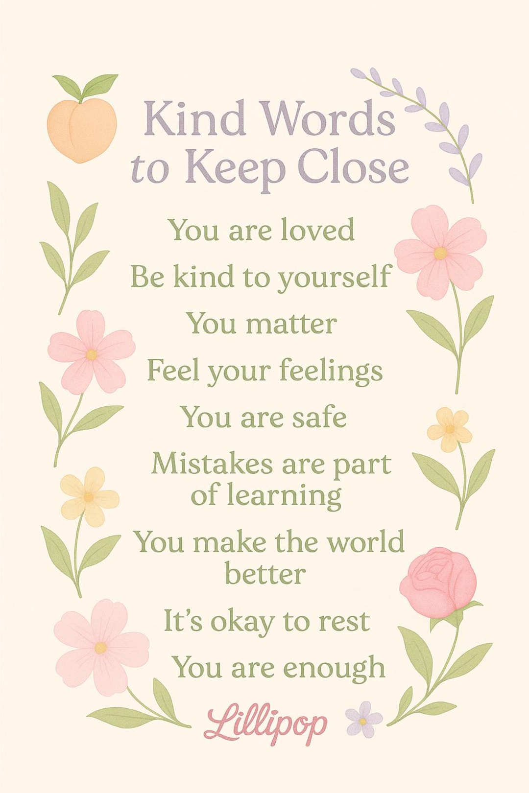 Kind Words Printable Wall Art | Pastel Floral Affirmation Print for ...