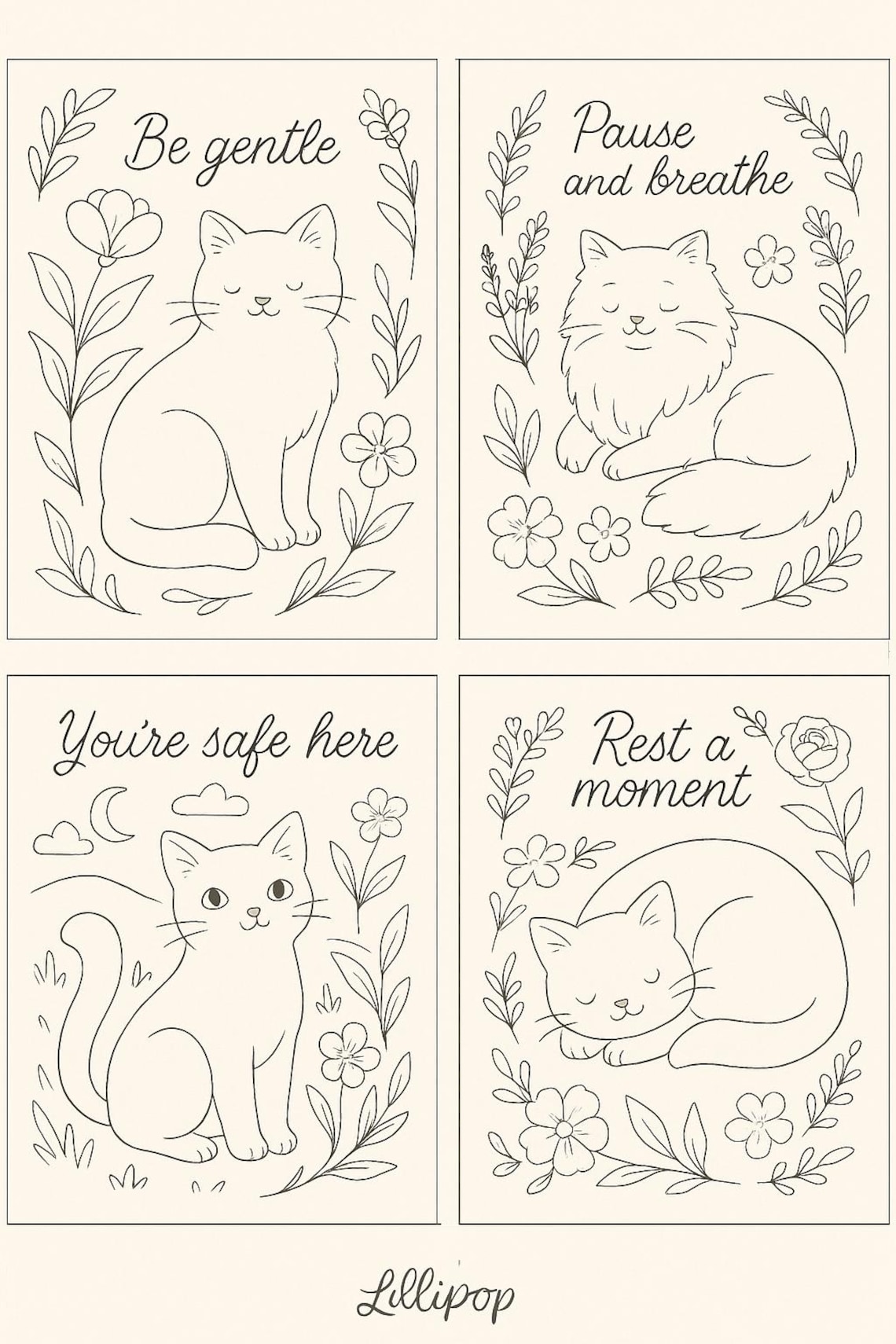 Mindful Cat Coloring Pages Printable | Calming Affirmation Art for Kids ...