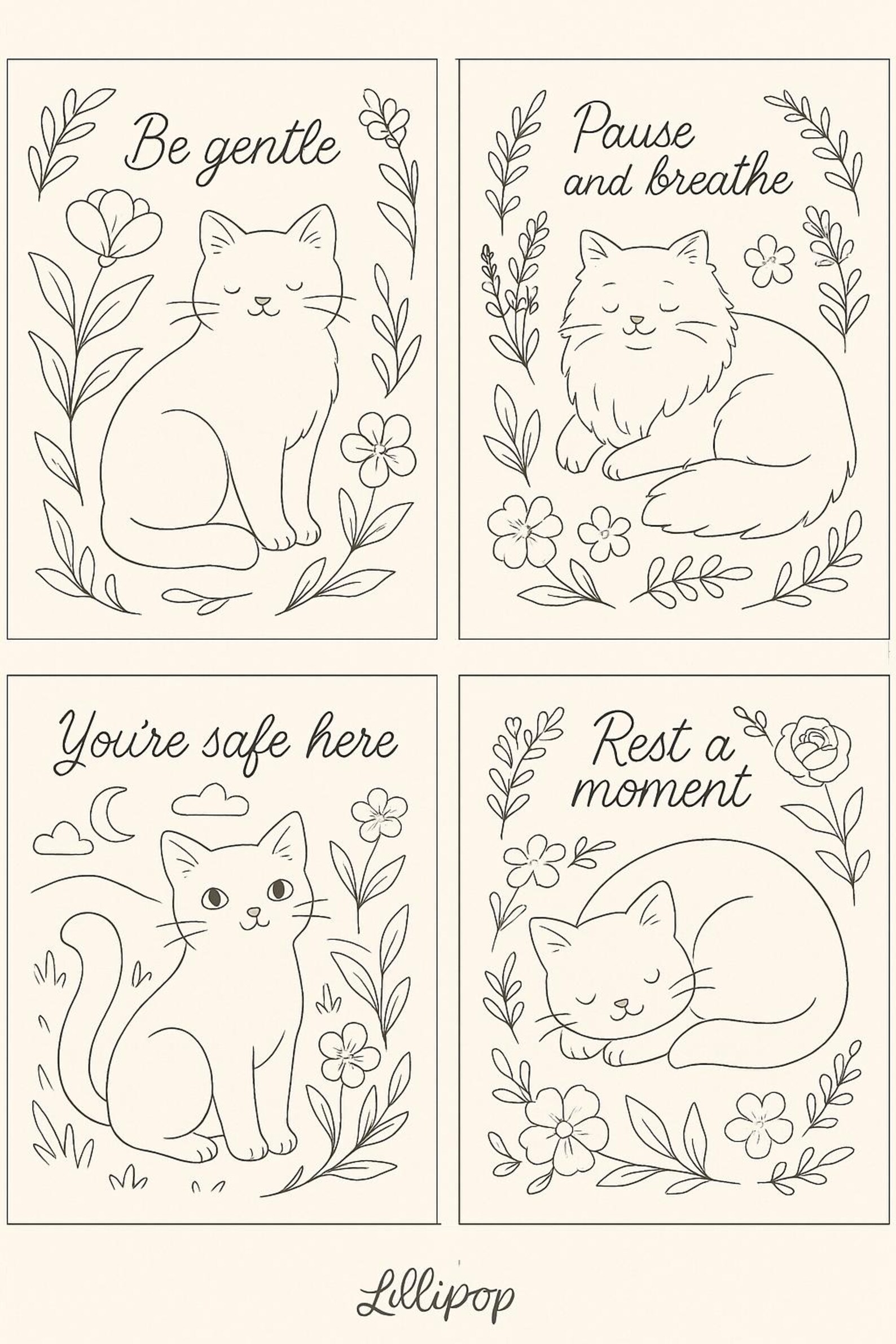 Mindful Cat Coloring Pages Printable | Calming Affirmation Art for Kids ...