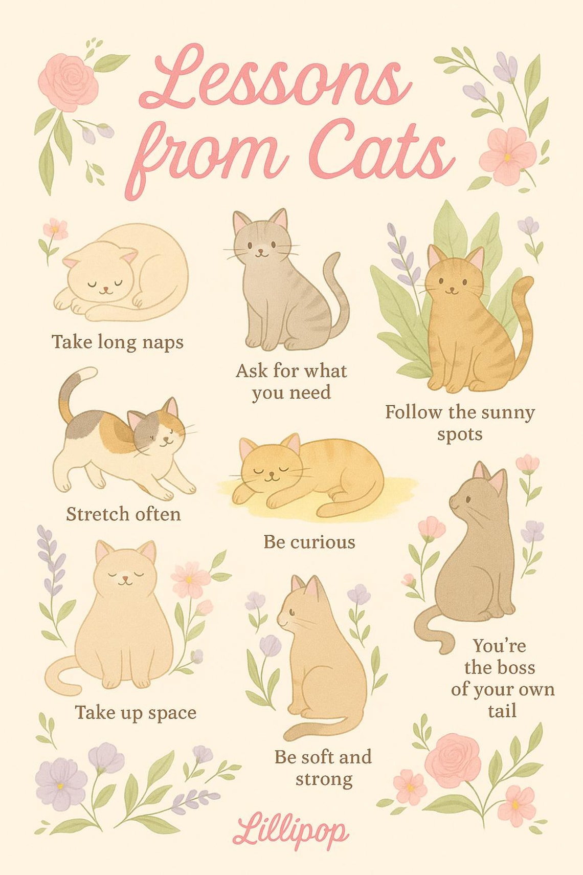 Lessons From Cats Printable Wall Art | Whimsical Cat-inspired ...