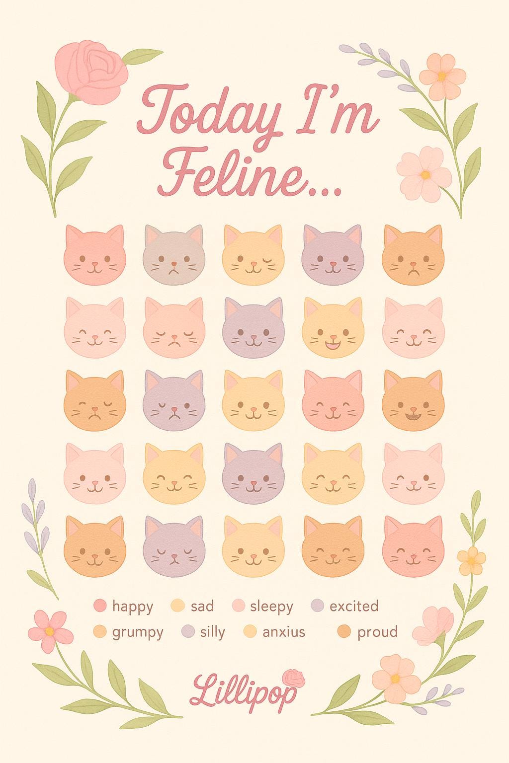Cat Mood Tracker Printable | Kids Mental Health Chart (PDF Download) - Etsy
