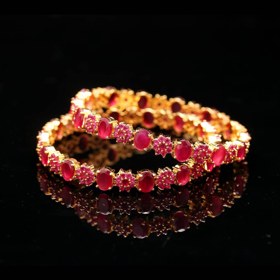 Golden Ruby Bangle | Handmade Indian Kada, Ethnic Jewelry - Etsy