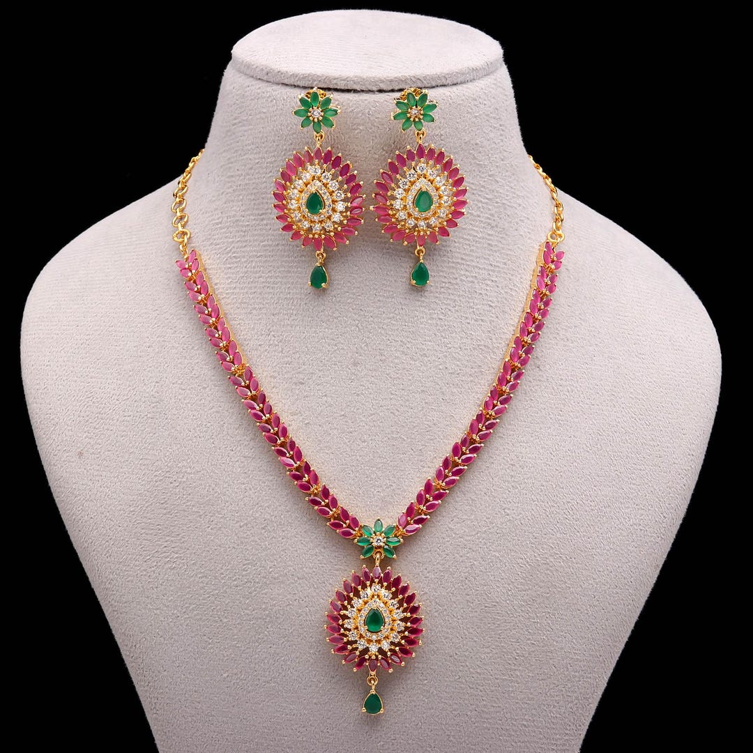 22K Gold Plated Multi Color Necklace Set - Etsy