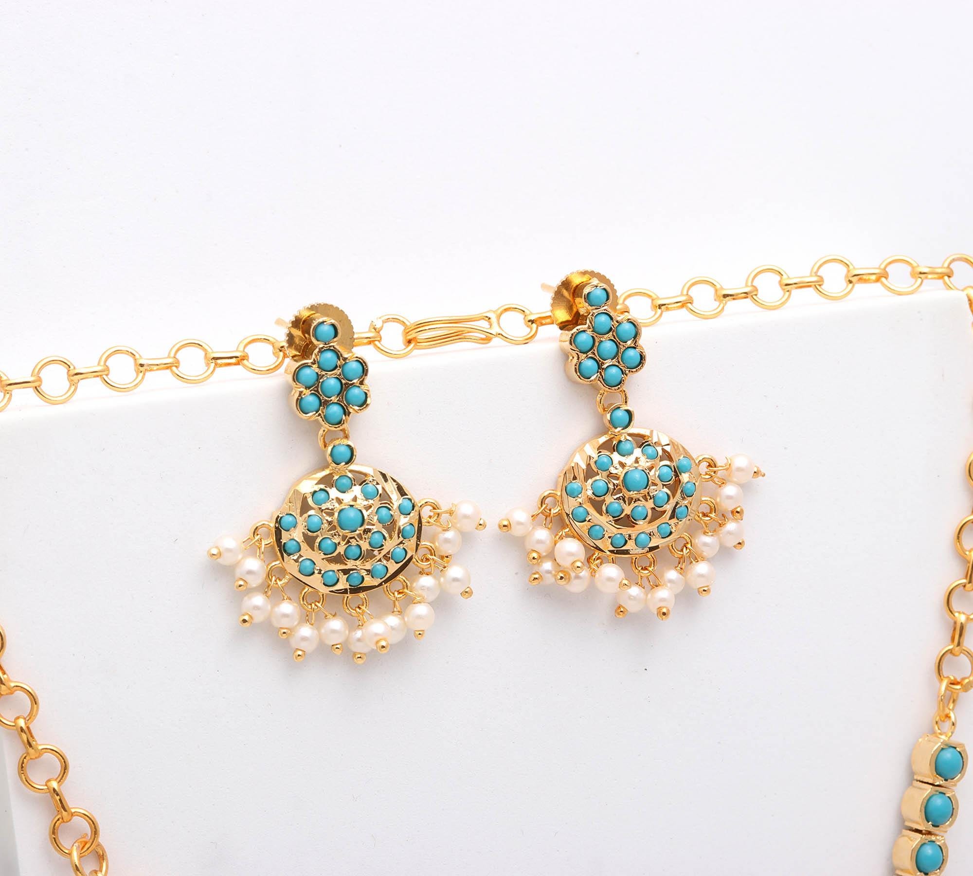 Turquoise Addigai Necklace: South Indian Temple Jewelry With Pearls - Etsy