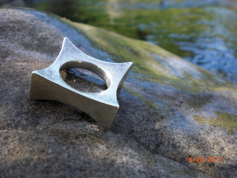 Hand Contructed Textured Silver Box Ring - Etsy