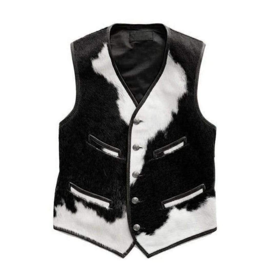 Genuine Cowhide Hair on Skin Vest - Handmade Retro Cow Skin Leather ...
