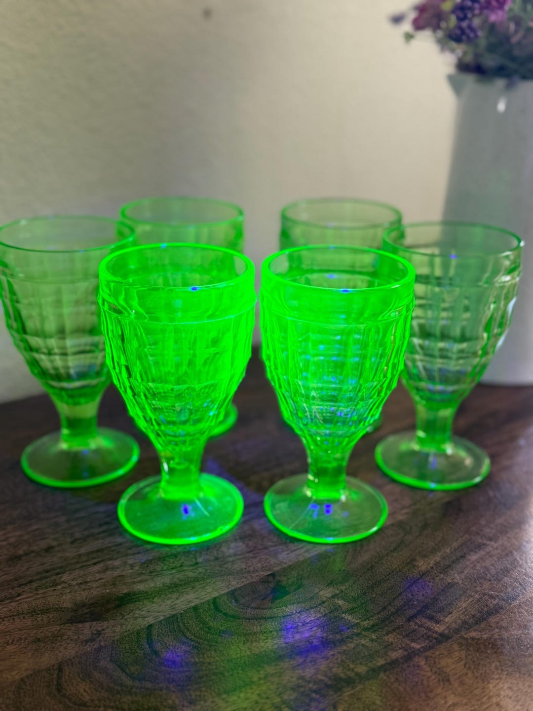 Set of 6 Vintage Green Uranium Hocking Glass Goblets – Glows Under ...