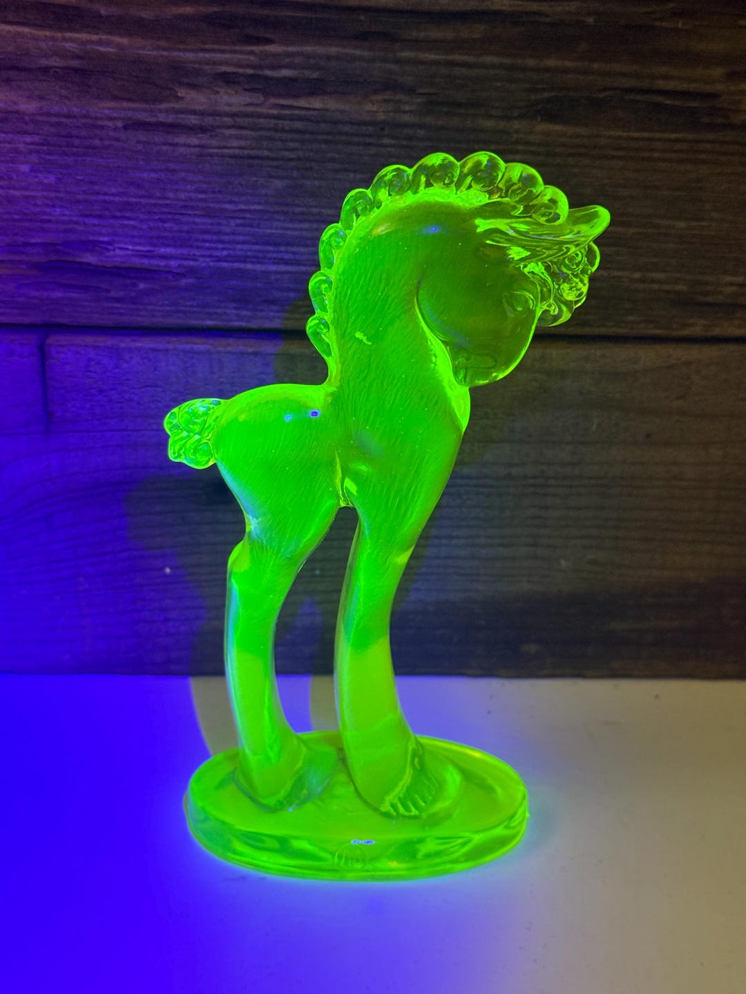 Mosser Vintage Glass Yellow Glossy Vaseline Pony Figure | Marked | It ...
