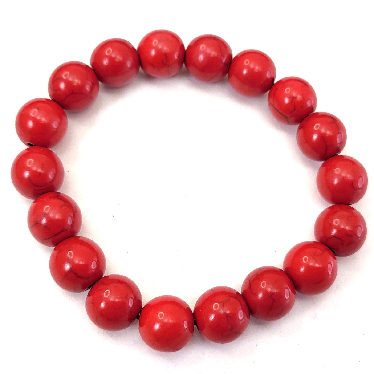 Red Turquoise Bracelet Stretch Elastic Crystal Healing Gemstone Round ...
