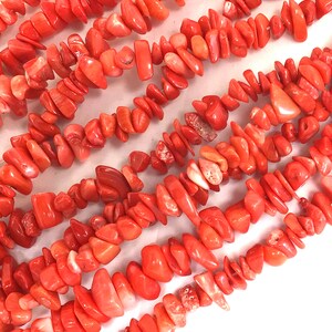 Orange Red Coral Chip Natural Gemstone Bead Assorted Stone 32" Full ...