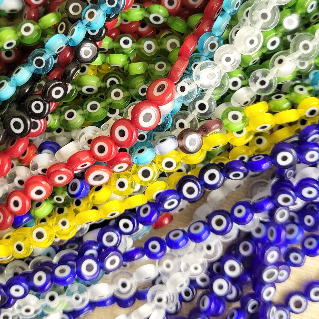 Small 4mm Flat Round Evil Eye Beads Glass Evil Eye Disc Coin Bead ...
