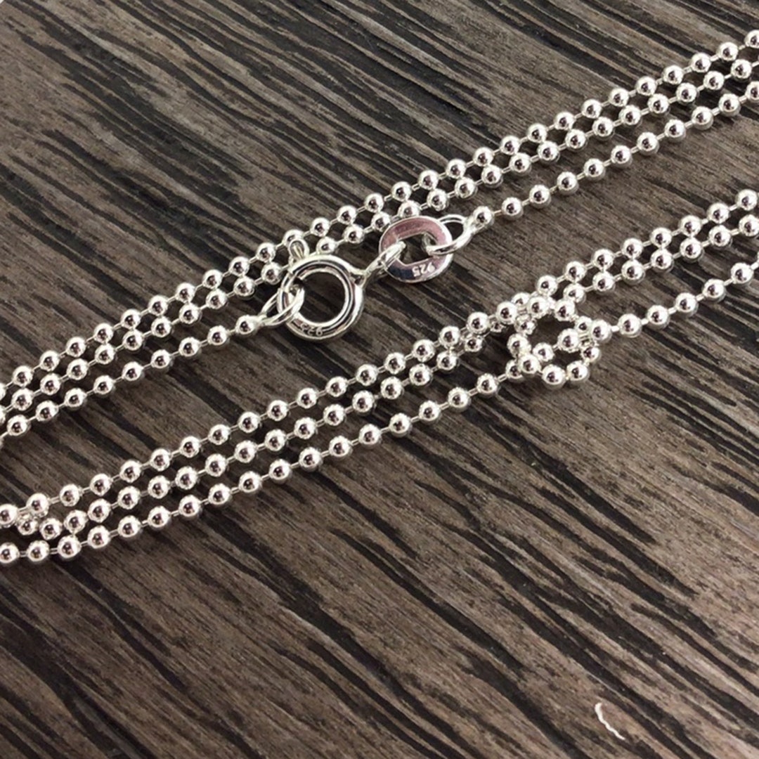 925 Sterling Silver Chain Round Ball Chain With Spring Ring Clasp 16 18 ...
