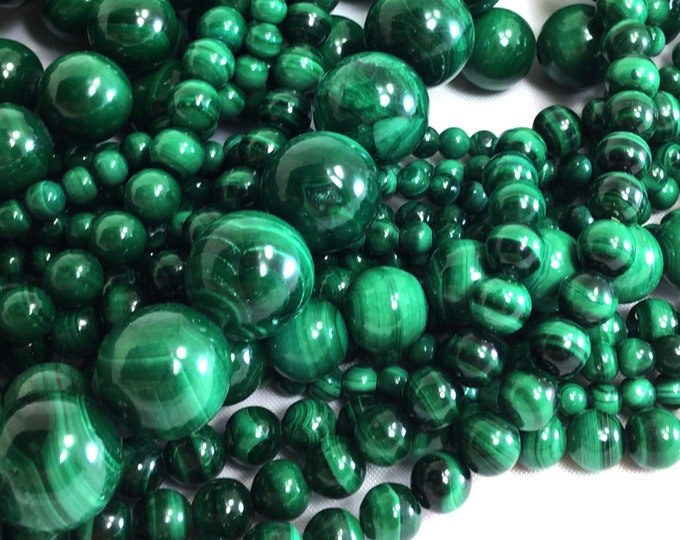 AAA Natural Malachite. 4mm 6mm 8mm 10mm 12mm 14mm 16mm Round Bead ...