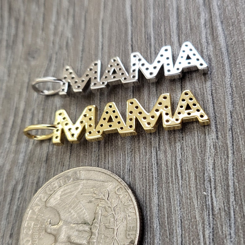 Dainty Mama Word Mommy Charm Cubic Zirconia CZ Gold, Silver Mama Charm ...