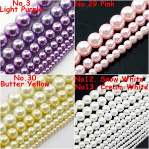 High Quality Multi Color Round Glass Pearl Beads 15" Strand Various ...