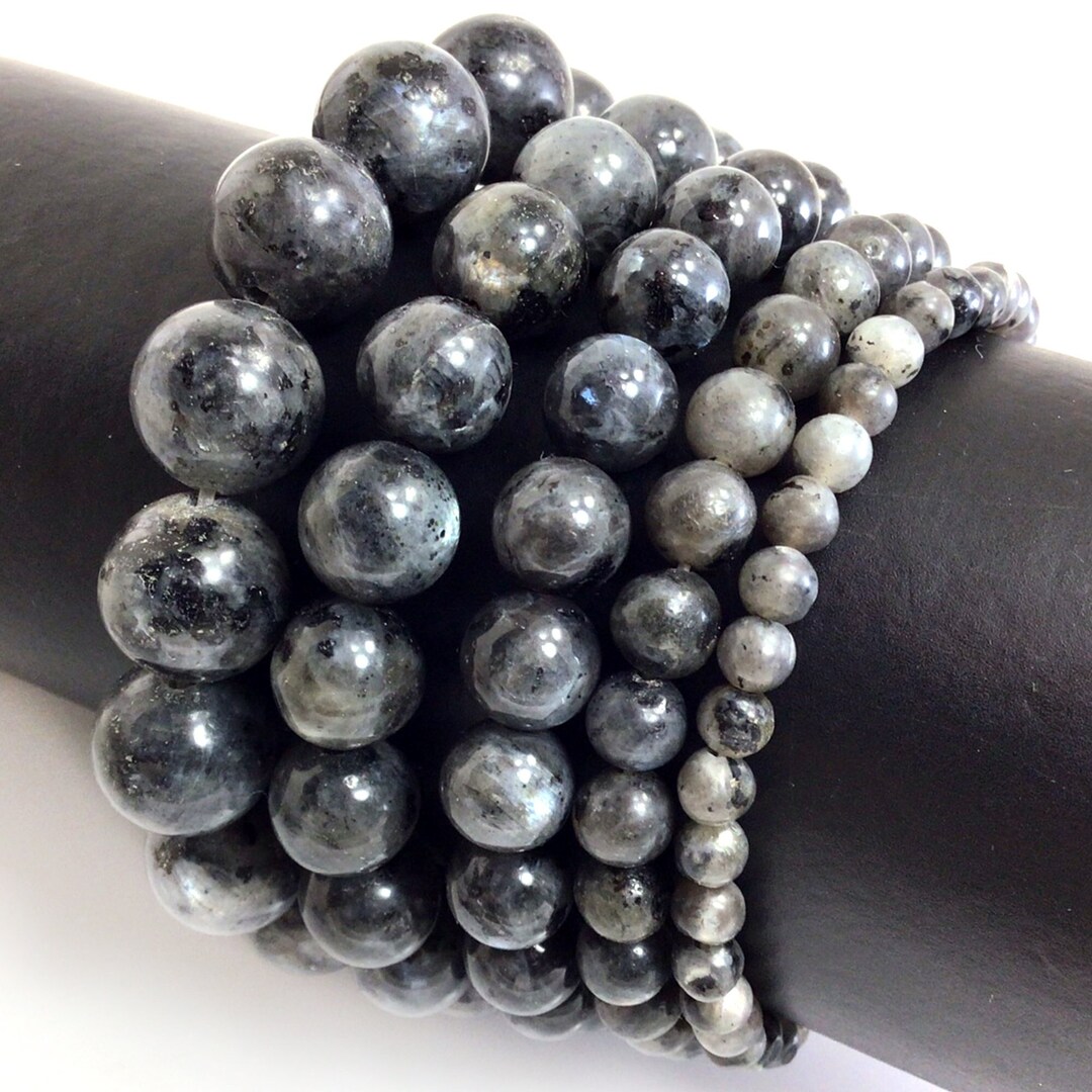 Gray Labradorite Bracelet Larvikite Stretch Elastic Crystal Healing Gemstone Round Beaded for ...
