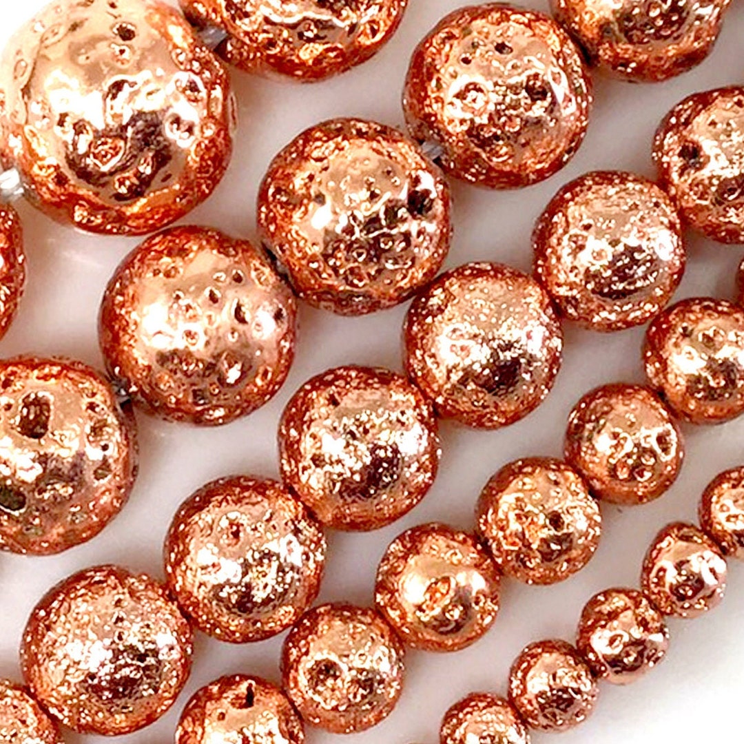 Metallic Lava Stone Bead Volcanic Titanium Round Bead Gorgeous Rose ...