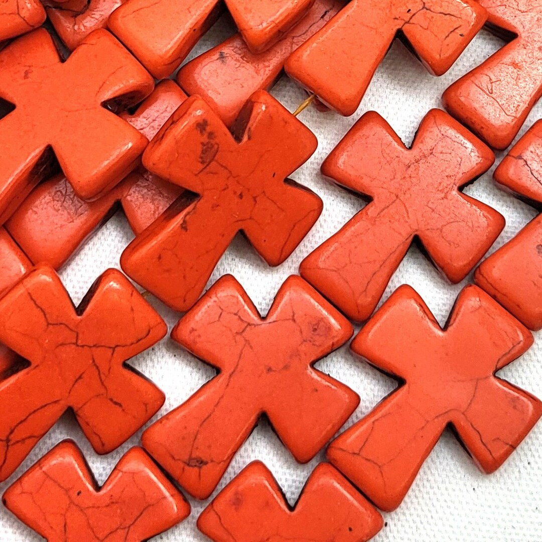 Orange Cross Bead Large Cruz Cross Gemstone Howlite Magnesite Turquoise ...