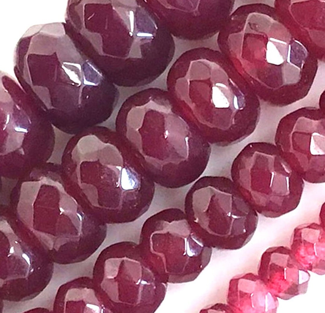 Red Ruby Jade Faceted Rondelle Loose Bead 15" Strand Faceted Jade 4mm ...