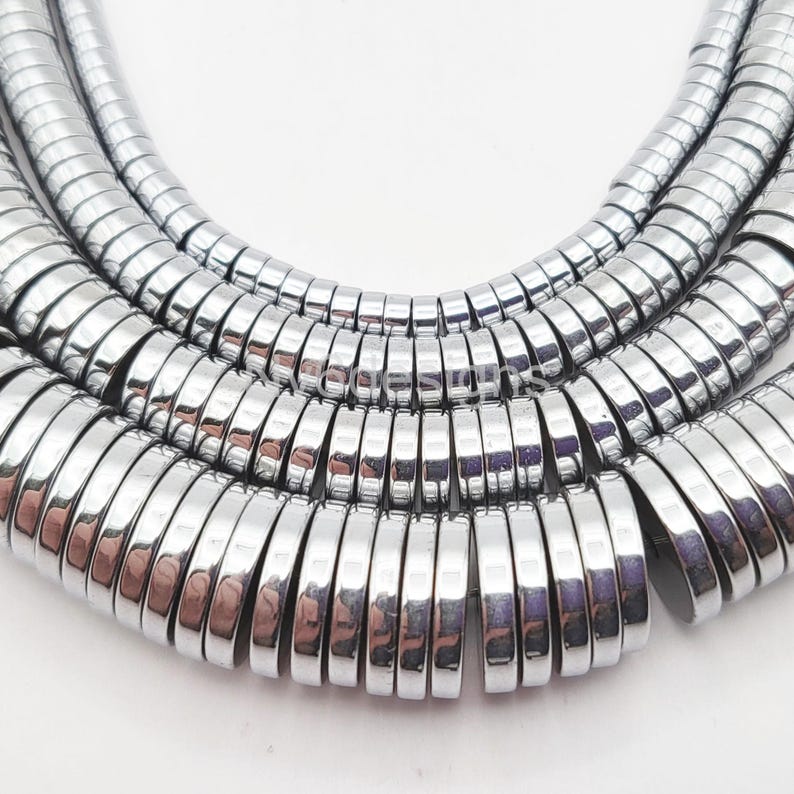 Silver Hematite Heishi Beads Flat Rondelle Gemstone Strand 4mm 6mm 8mm ...