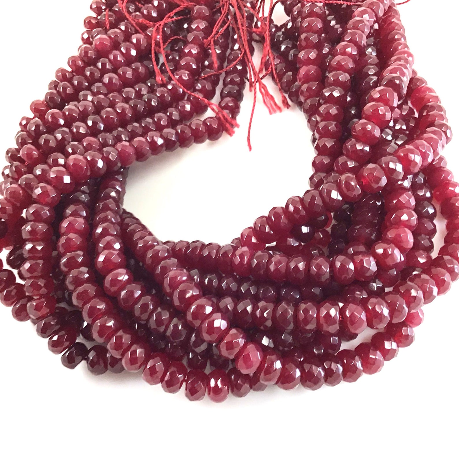 Red Ruby Jade Faceted Rondelle Loose Bead 15" Strand Faceted Jade 4mm ...