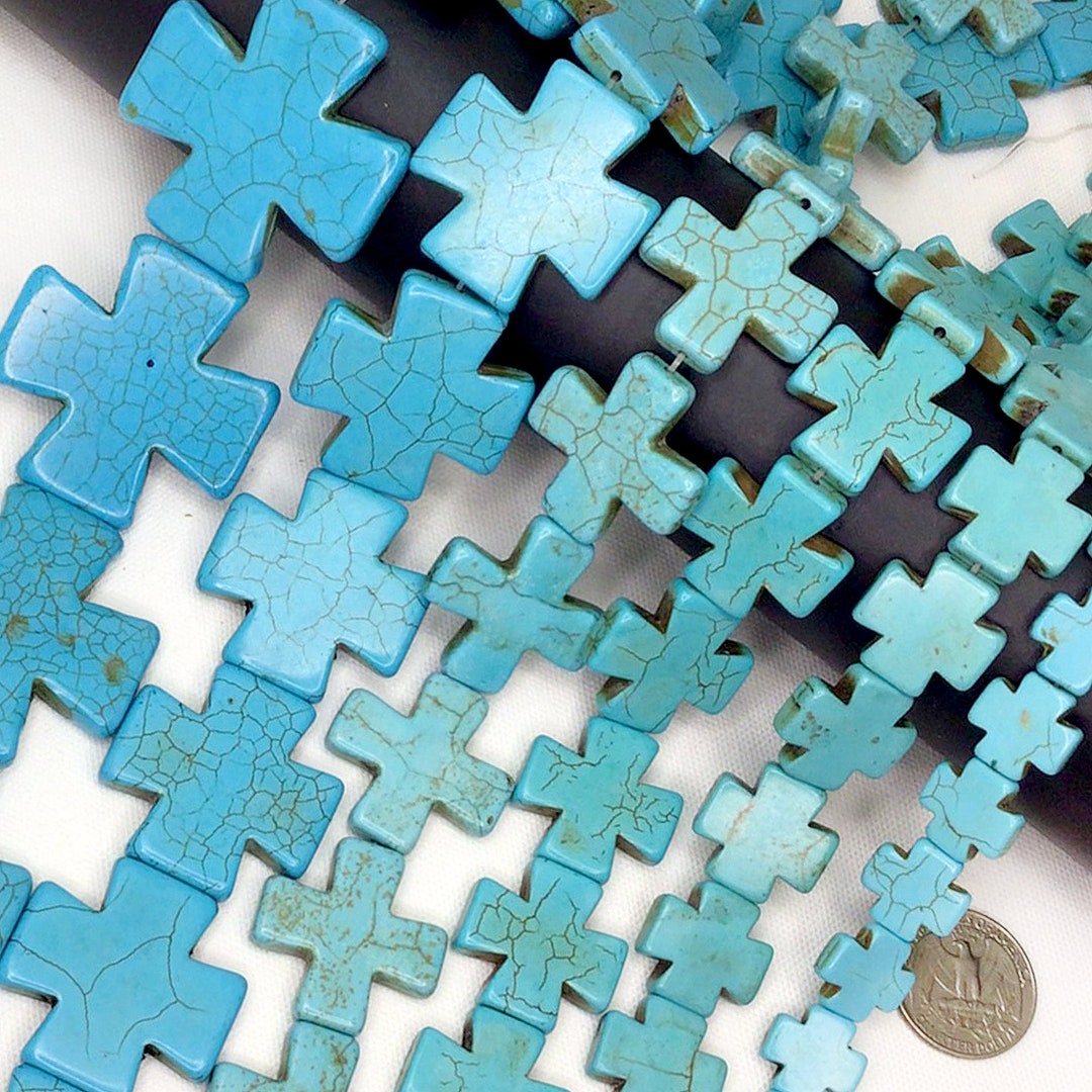Turquoise Blue Howlite Cross Bead Large Greek Equal Cross Square ...