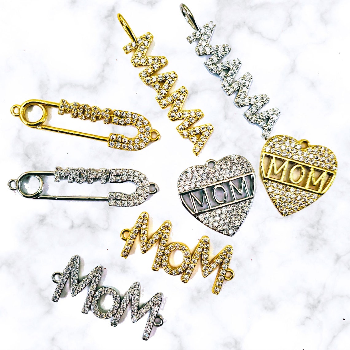 Dainty Mama Word Mommy Charm Cubic Zirconia CZ Gold, Silver Mama Charm ...