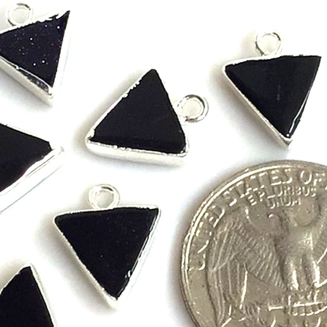 Black Onyx Triangle Pendant, Gold/silver Electroplated Edge - Etsy