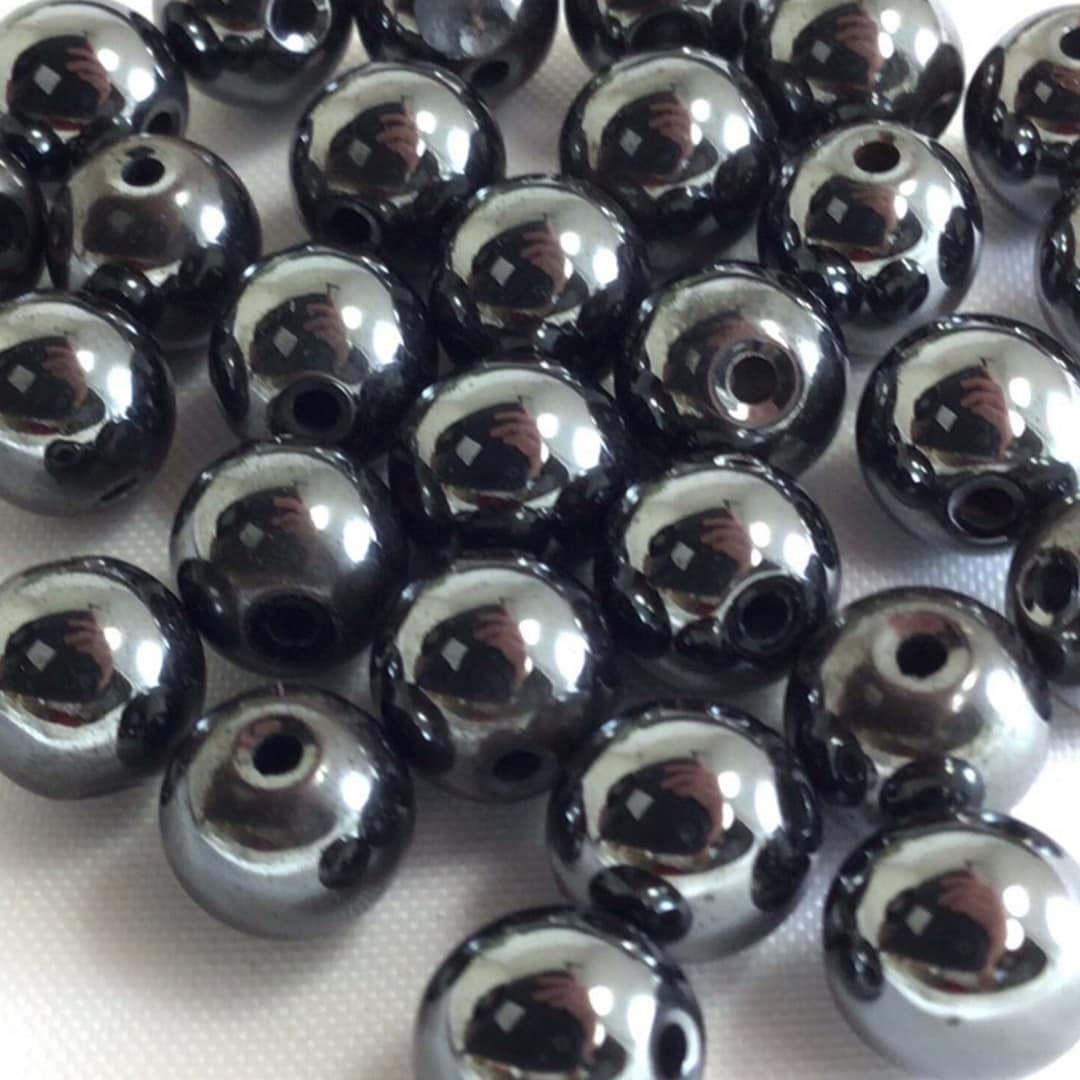 Metal Hematite Round Beads Natural Gemstone Smooth Loose Bead 4mm 6mm ...