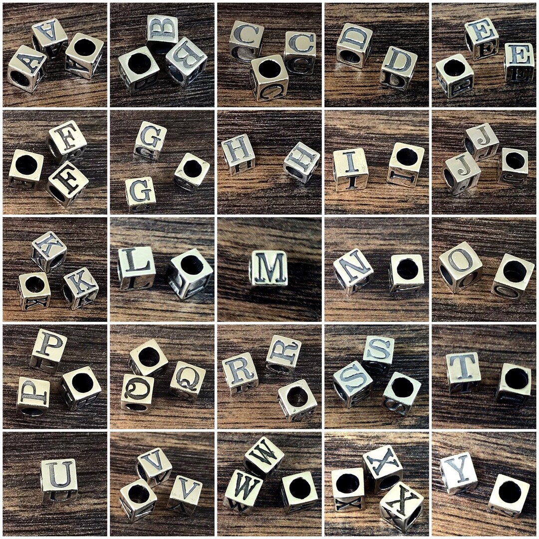 925 Sterling Silver Letter Bead, Alphabet Bead, Alphabet Letter Charm ...