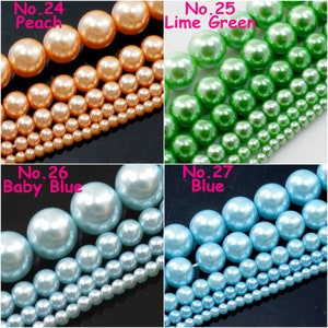 High Quality Multi Color Round Glass Pearl Beads 15" Strand Various ...