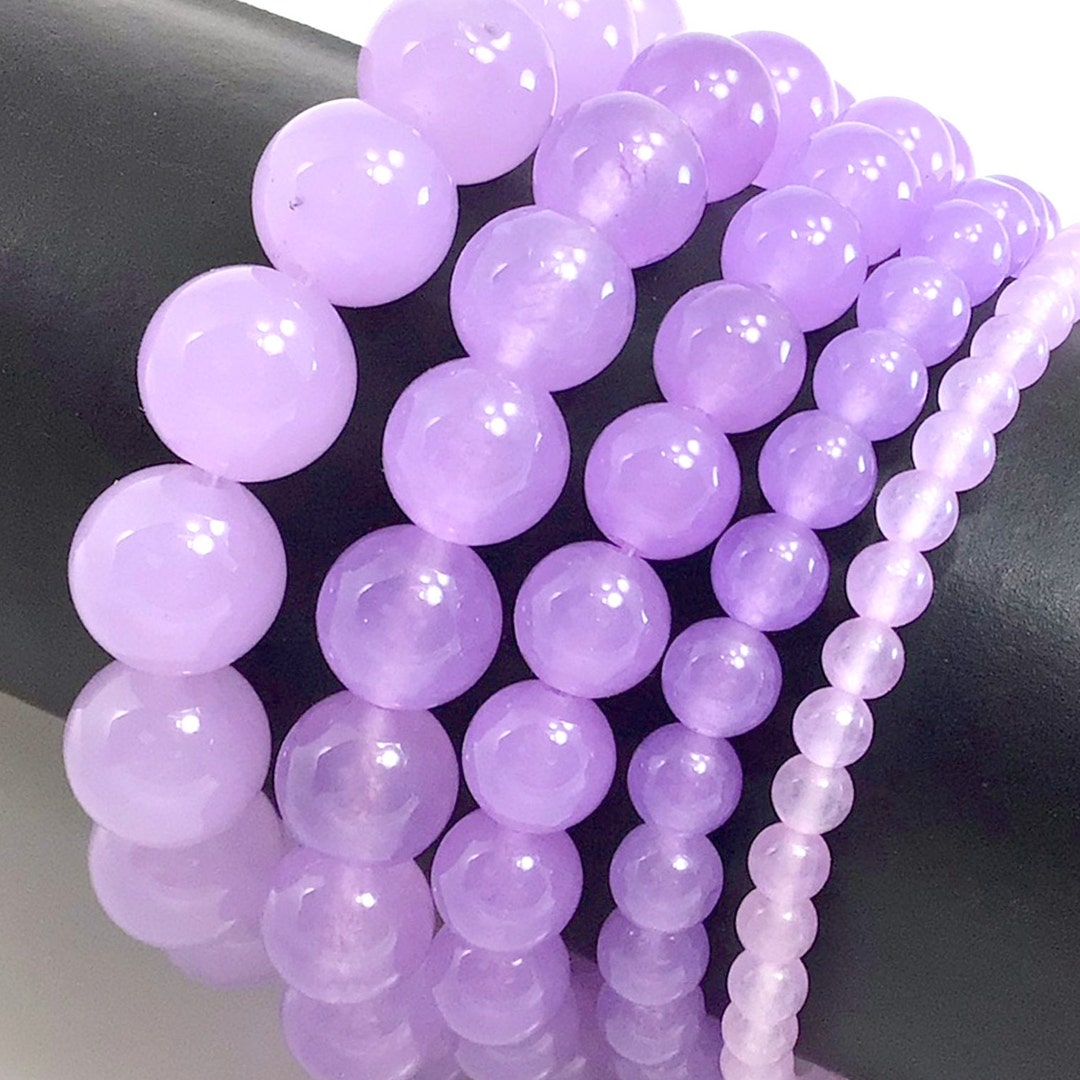 Purple Jade Bracelet, Round Gemstone Beaded Crystal Healing, Stretch ...