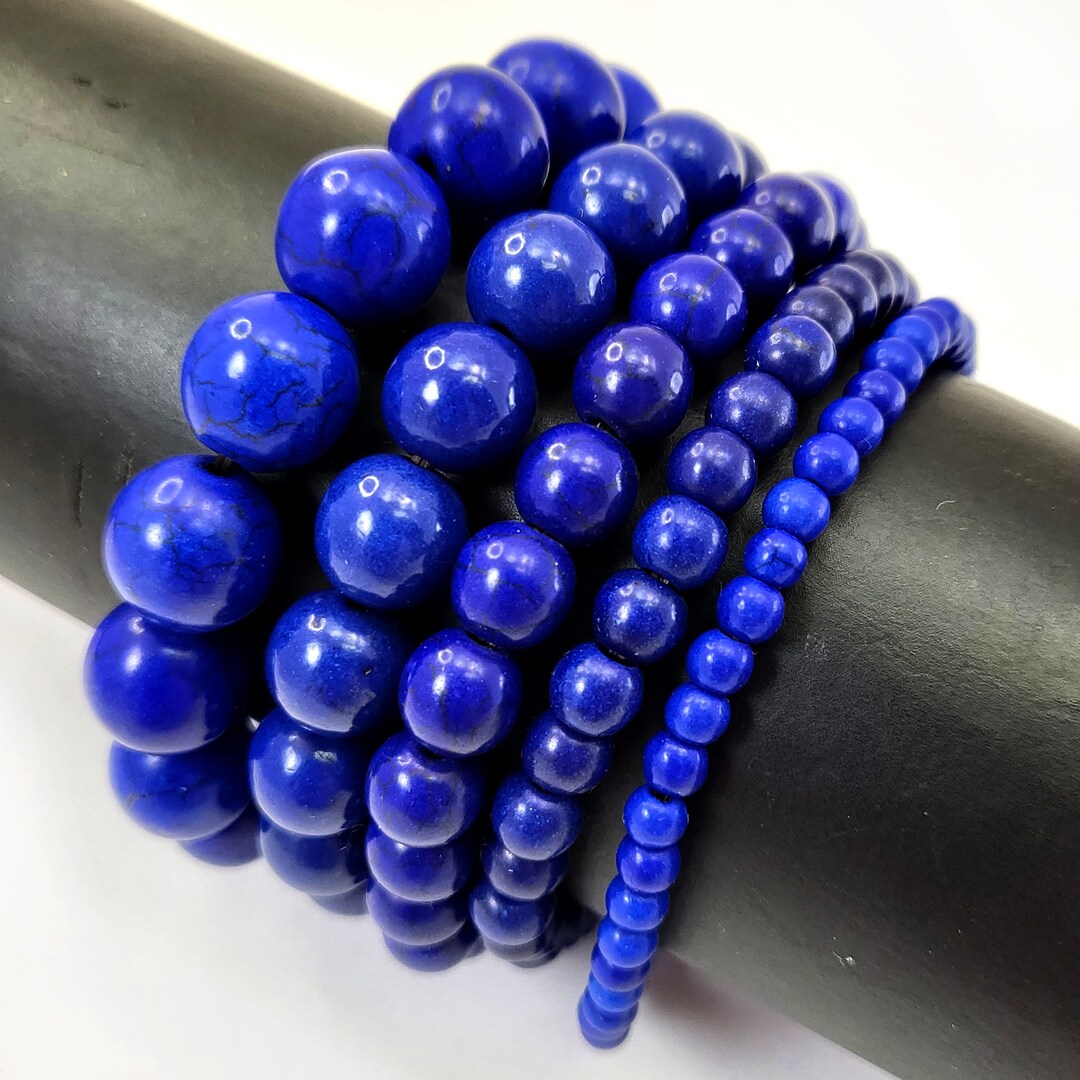Royal Blue Turquoise Beaded Bracelet, Healing Gemstone Stretch Bracelet ...
