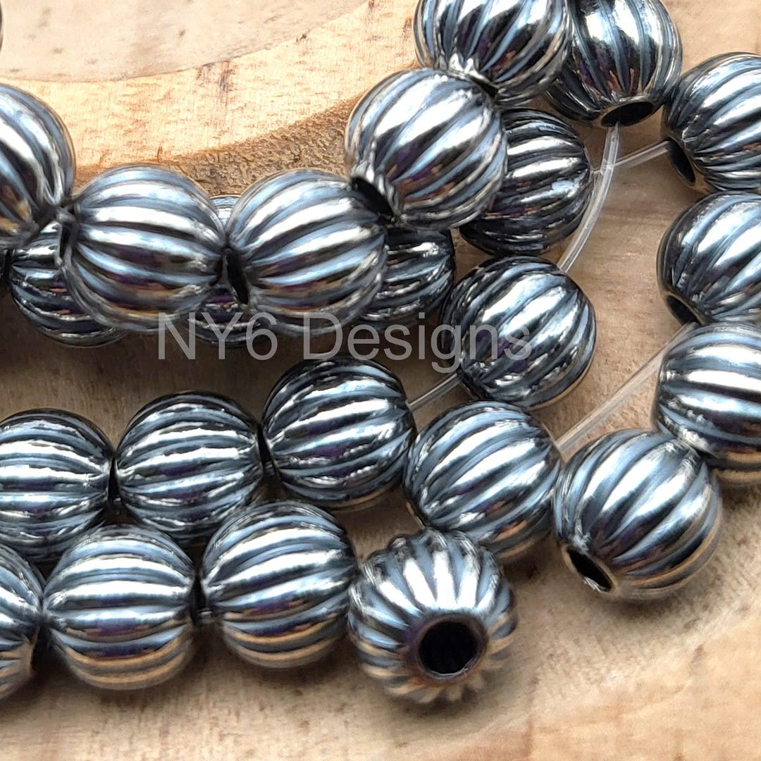 10mm Real.925 Sterling Silver Navajo Pearl Corrugated Round Beads ...
