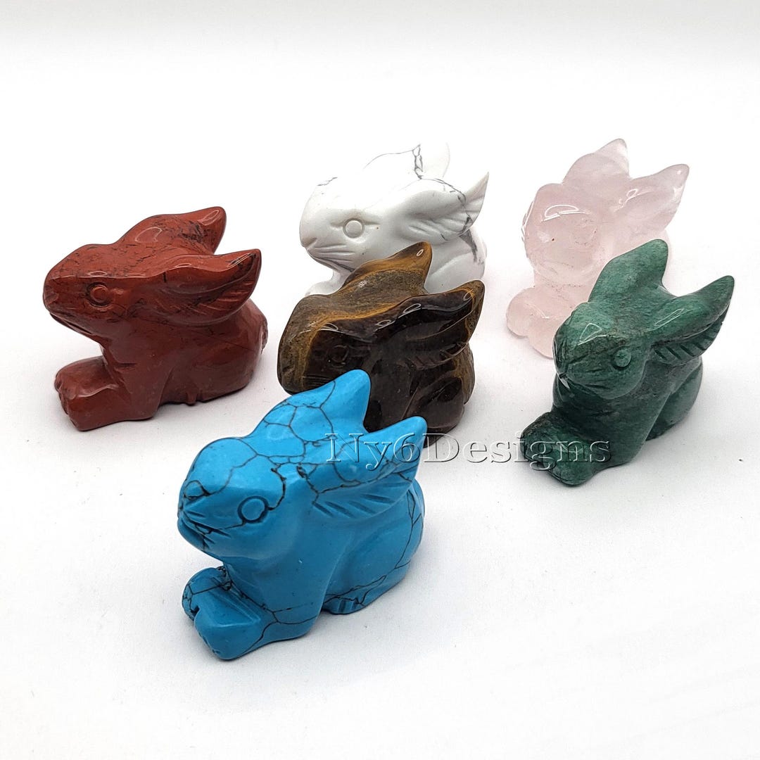 Gemstone Bunny Rabit Hand Curved Rose Quartz Crystal Turquoise Howlite ...