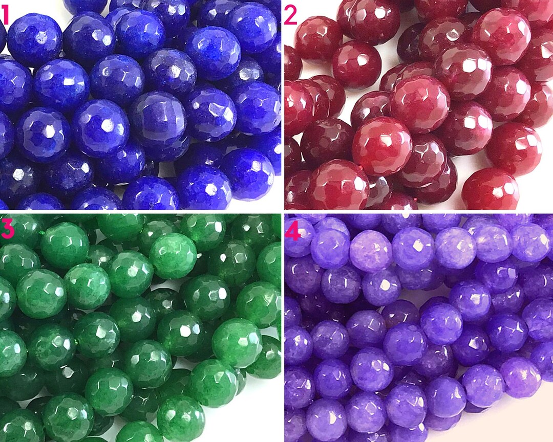 Faceted Jade Beads, Multi-color Gemstone Round Beads, 14" Strand - Etsy