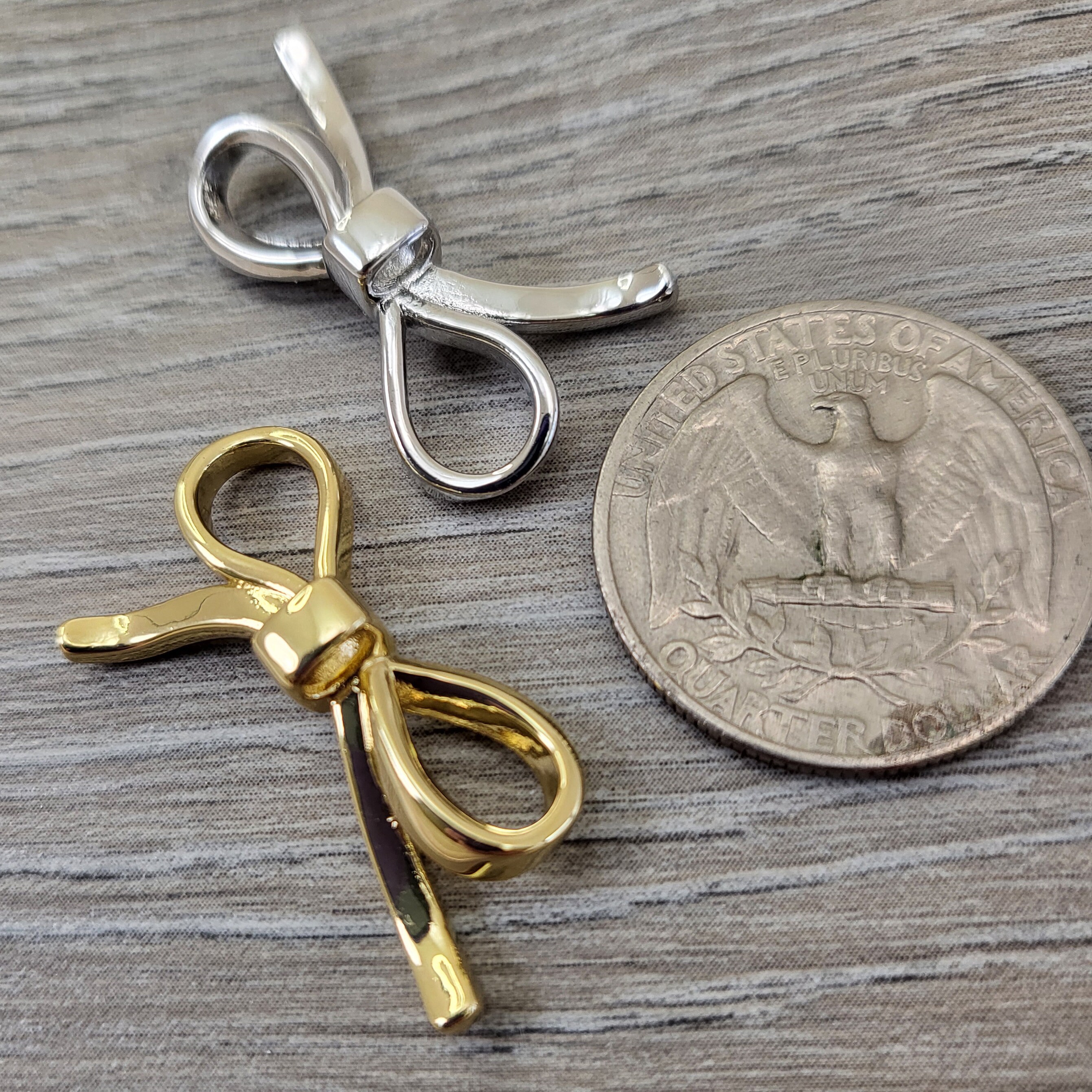 High Quality Bow Charm Gold Ribbon Bow Micro Paved CZ Charm Gold Plated ...