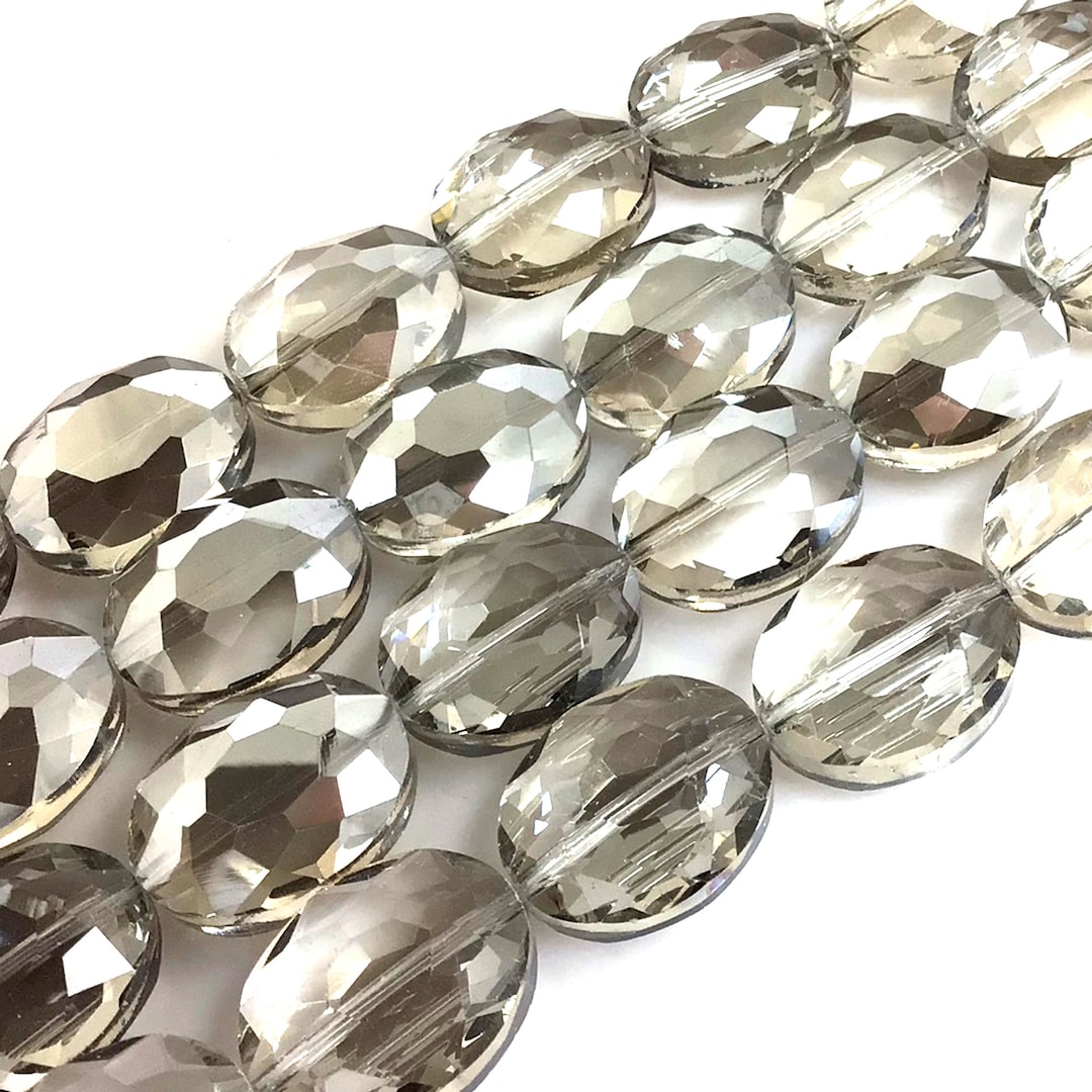 Transparent Faceted Crystal Flat Oval Beads 15 Strand Champagne Smoky ...