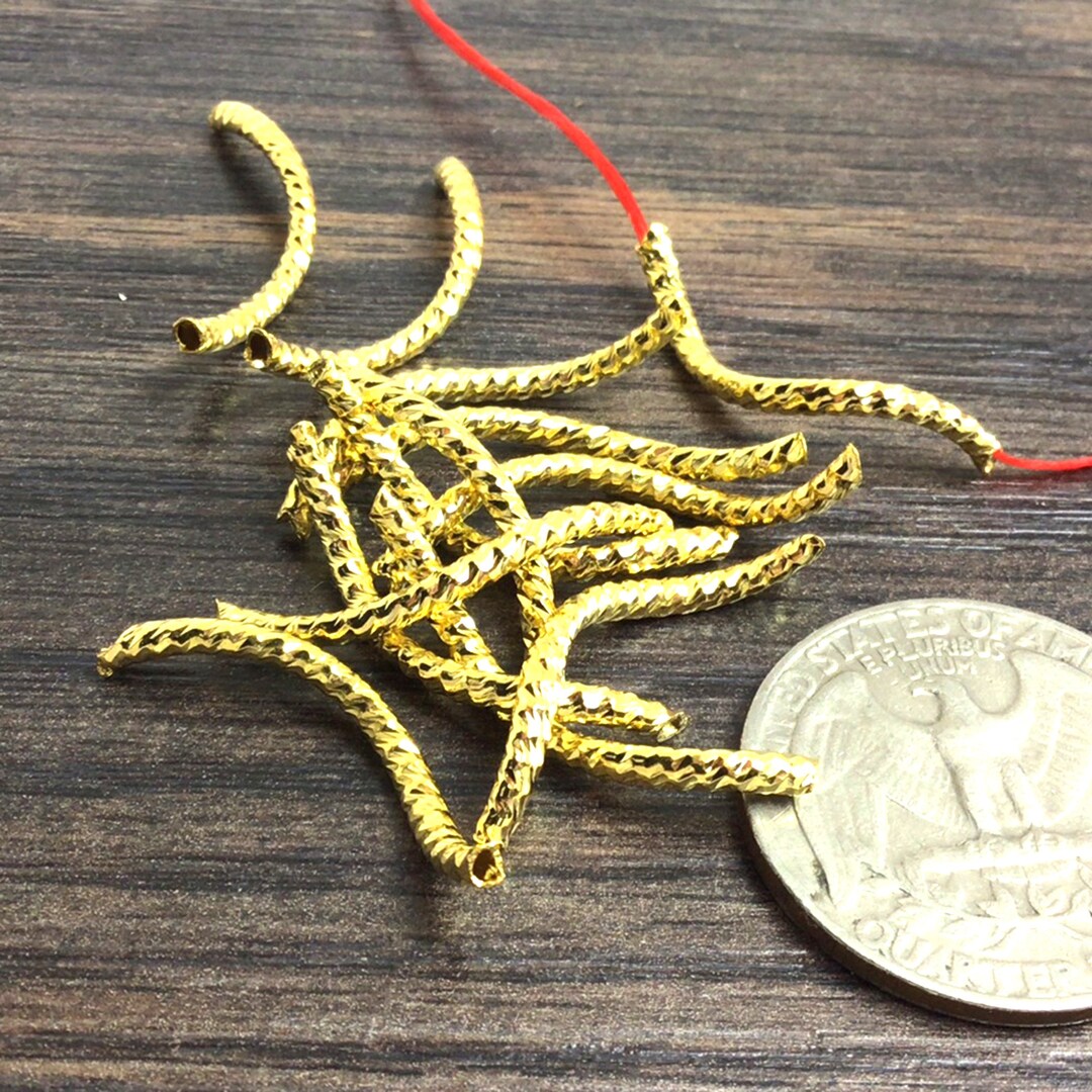 Curved Gold Twisted Tube Beads Twisted Noodle Wavy Gold Tube 24mm Gold ...