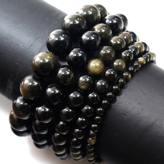 Black Obsidian Bracelet Stretch Elastic Crystal Healing Gemstone Round Beaded for Men Women 4mm 6mm 8mm 10mm 12mm 7.5