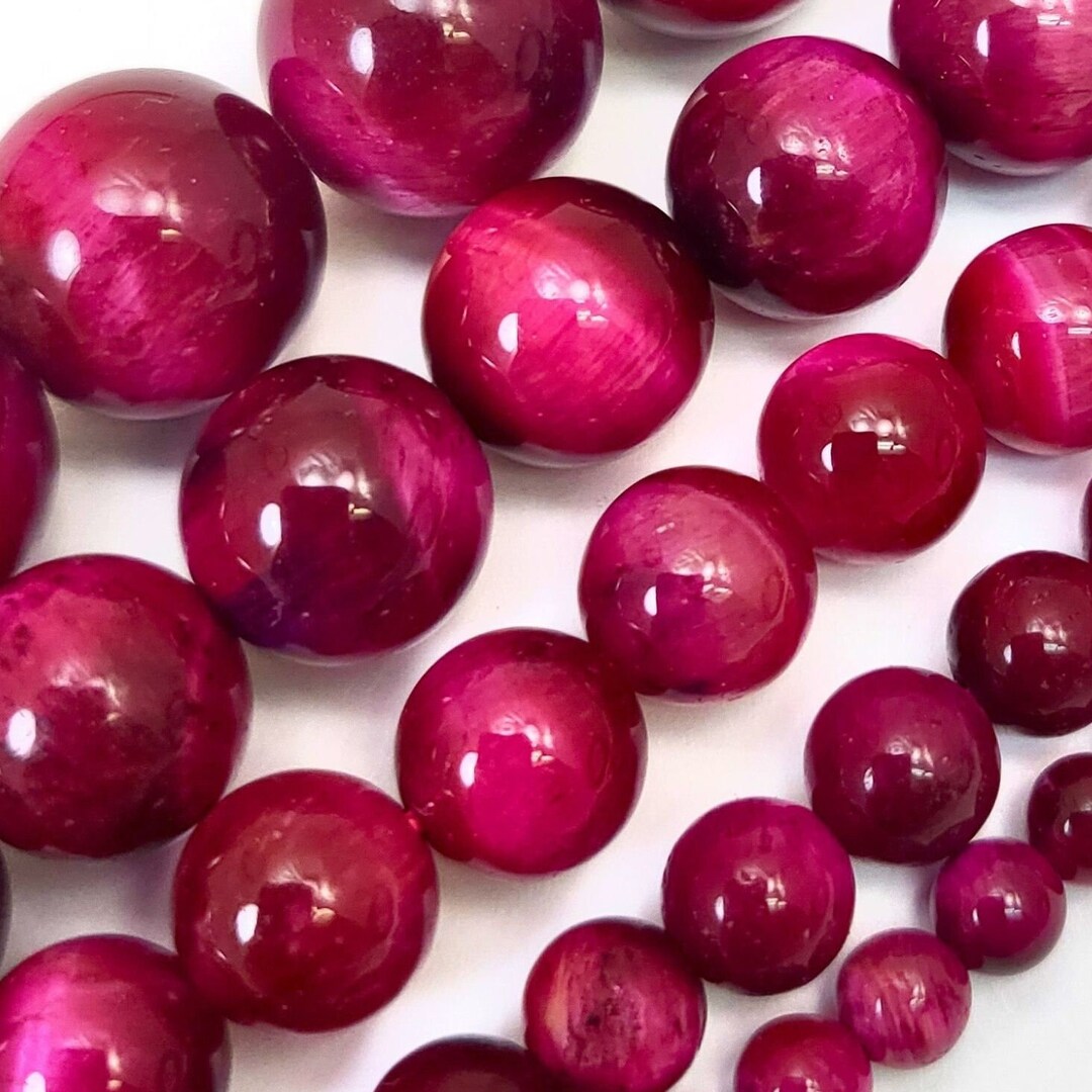 Hot Pink Tiger Eye Bead AA Natural Gemstone Round Loose Beads 4mm 6mm ...