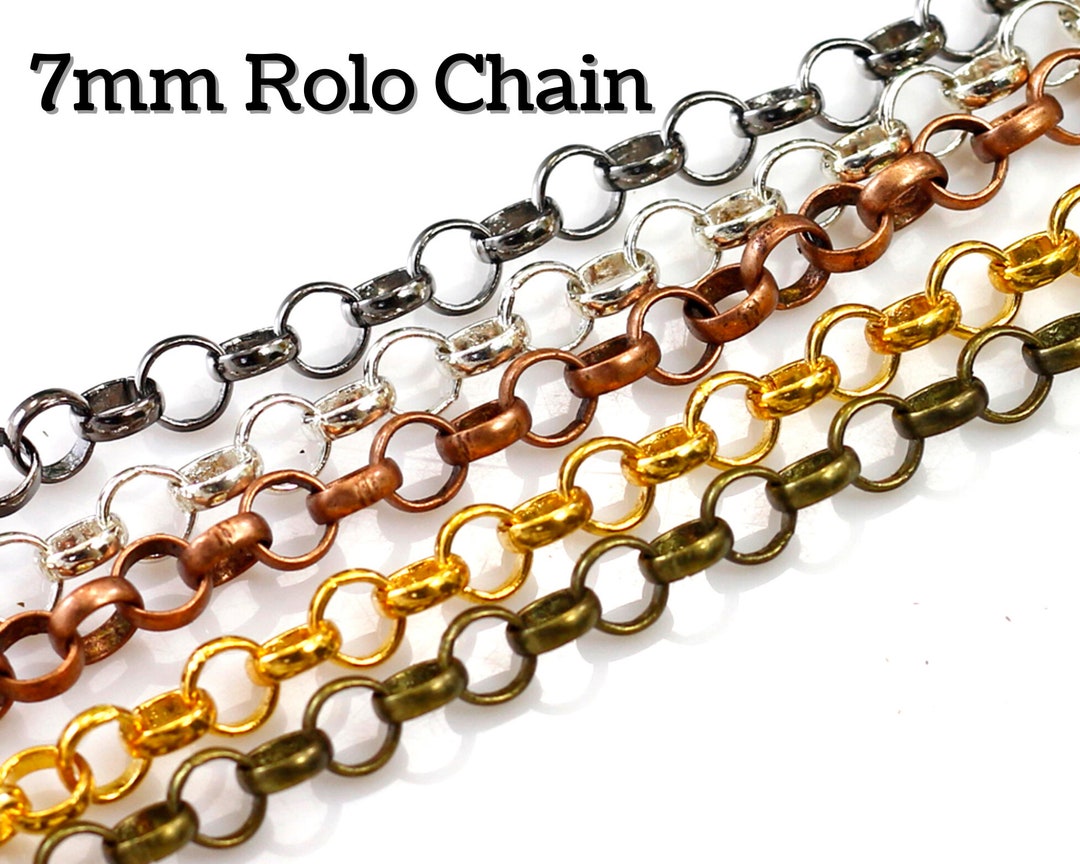 7mm Rolo Chain Antique Silver, Brass, Copper, Shiny Silver, Gunmetal ...