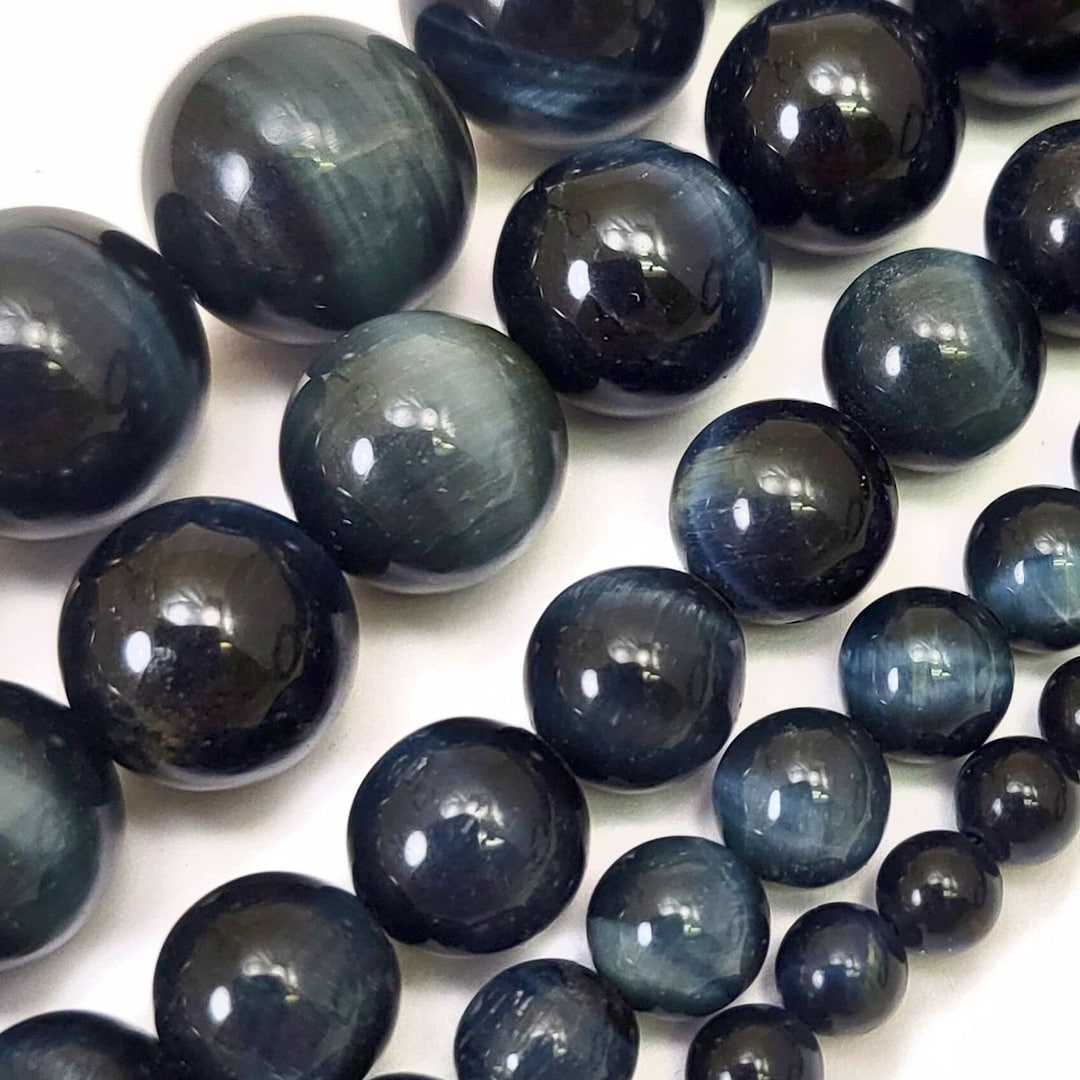 Dark Gray Blue Tiger's Eye Bead AA Hawk Eye Natural Gemstone Round ...