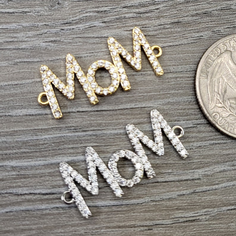 Dainty Mama Word Mommy Charm Cubic Zirconia CZ Gold, Silver Mama Charm ...