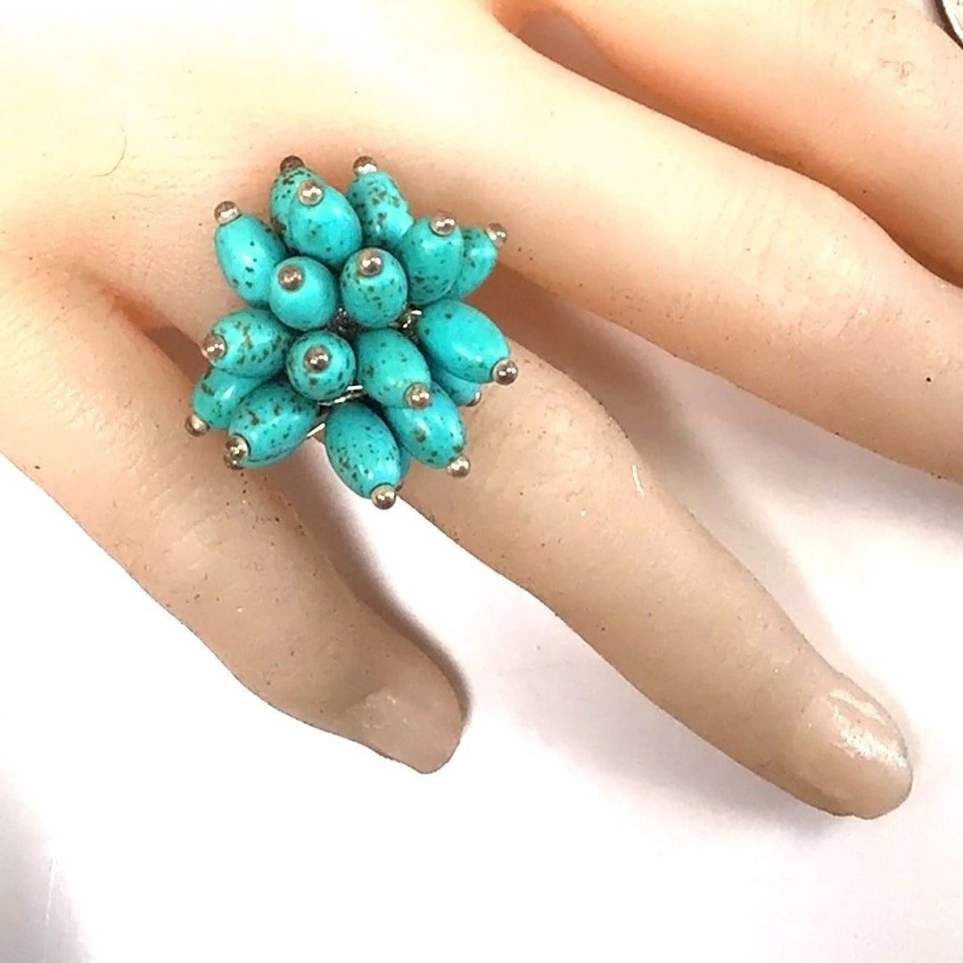 Gemstone Ring Cluster Cocktail Ring Adjustable Ring Silver Plated Blue ...