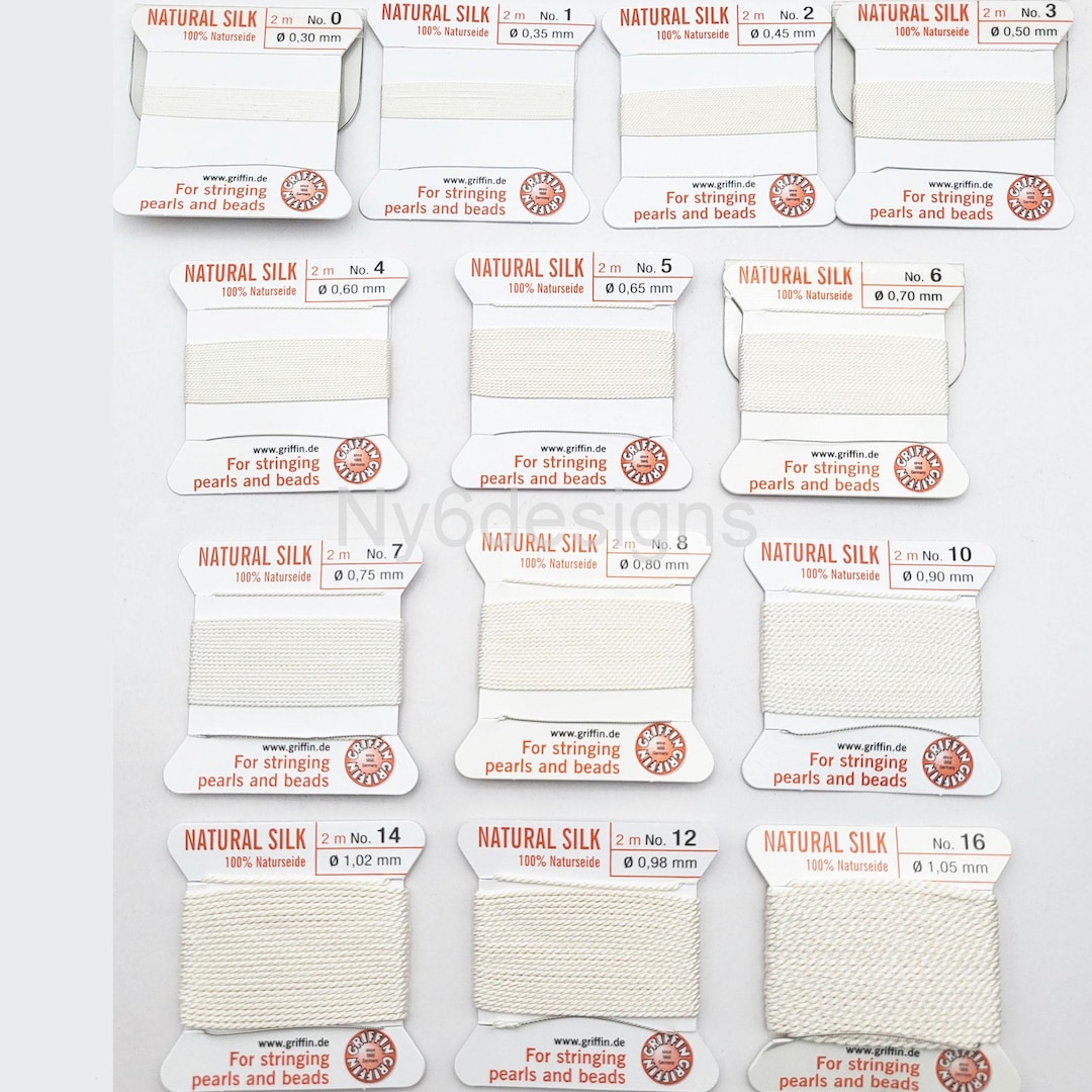 White Natural Silk Thread With Needle Size 0-16, 2m Quality Cord for ...
